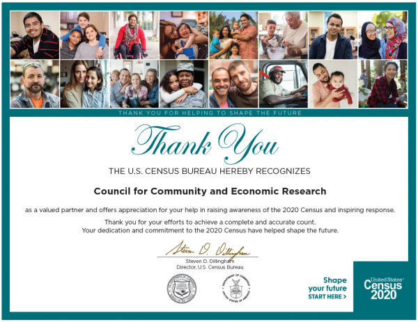 Census Certificate – C2ER: The Council for Community and Economic Research